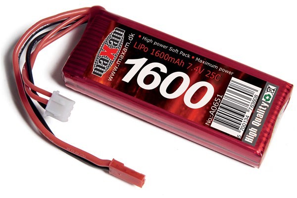 LIPO 7,4V 1600MAH 25C JST PLUG (SOFT CASE) – FjernstyretDK